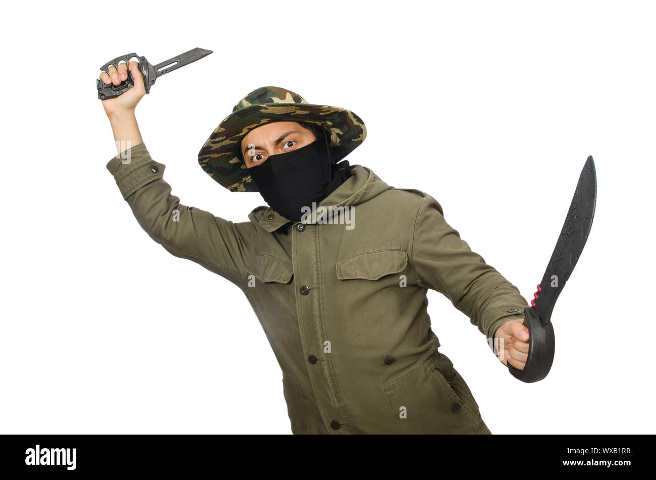 Criminal wearing mask isolated on white Stock Photo - Alamy
