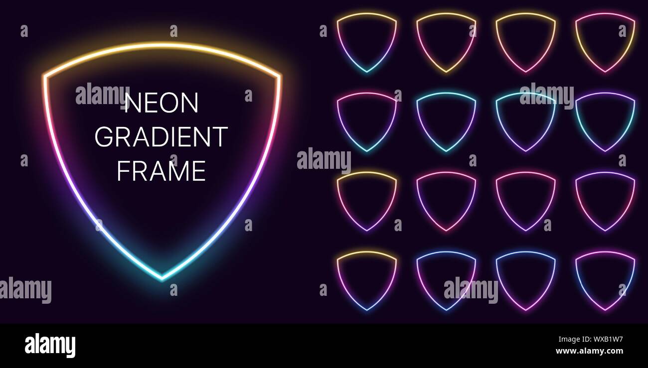 Neon gradient shield Frame with copy space. Templates set of Neon ...