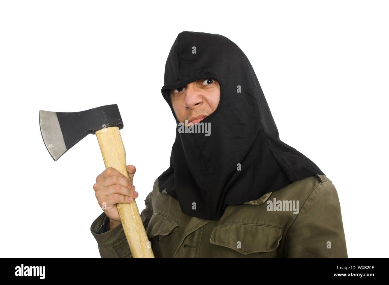 Criminal wearing mask isolated on white Stock Photo - Alamy