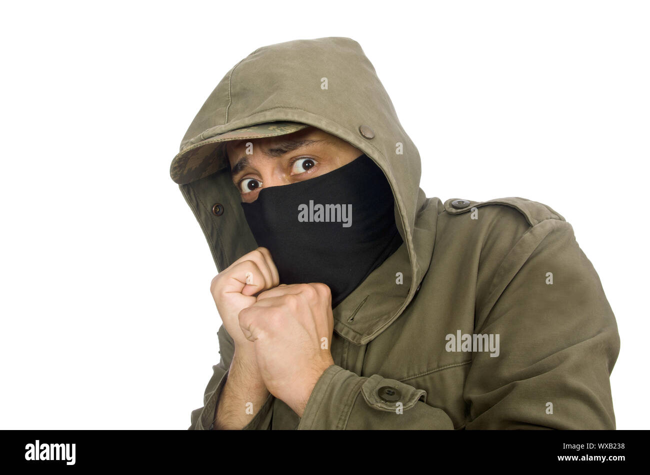 Criminal wearing mask isolated on white Stock Photo - Alamy