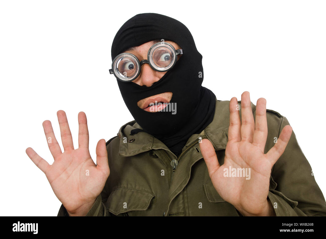 Criminal wearing mask isolated on white Stock Photo - Alamy