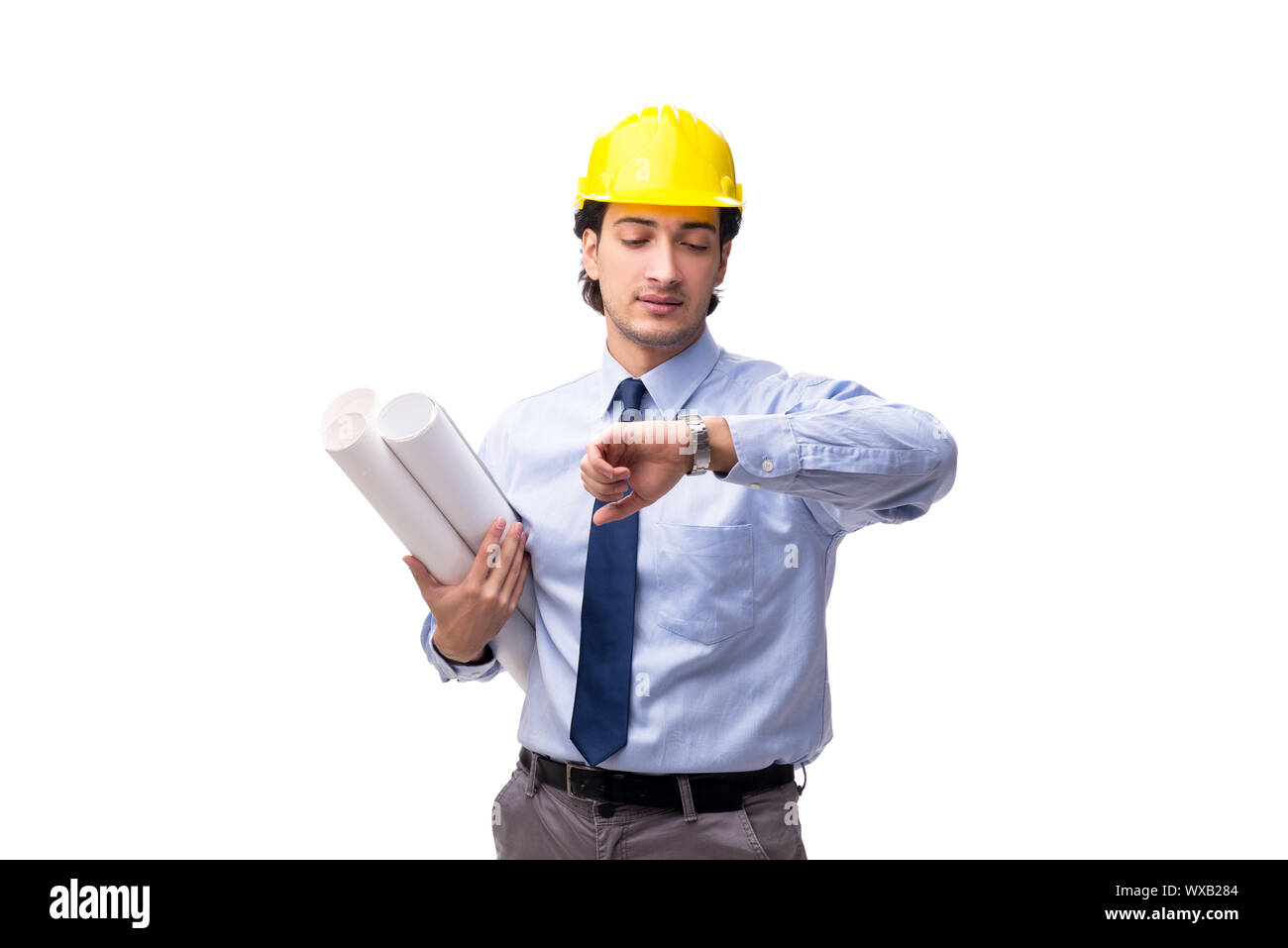 Young male architect isolated on white Stock Photo - Alamy