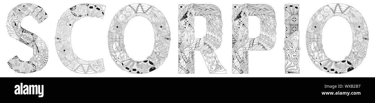 Word Scorpio. Vector zentangle object for coloring Stock Vector Image ...