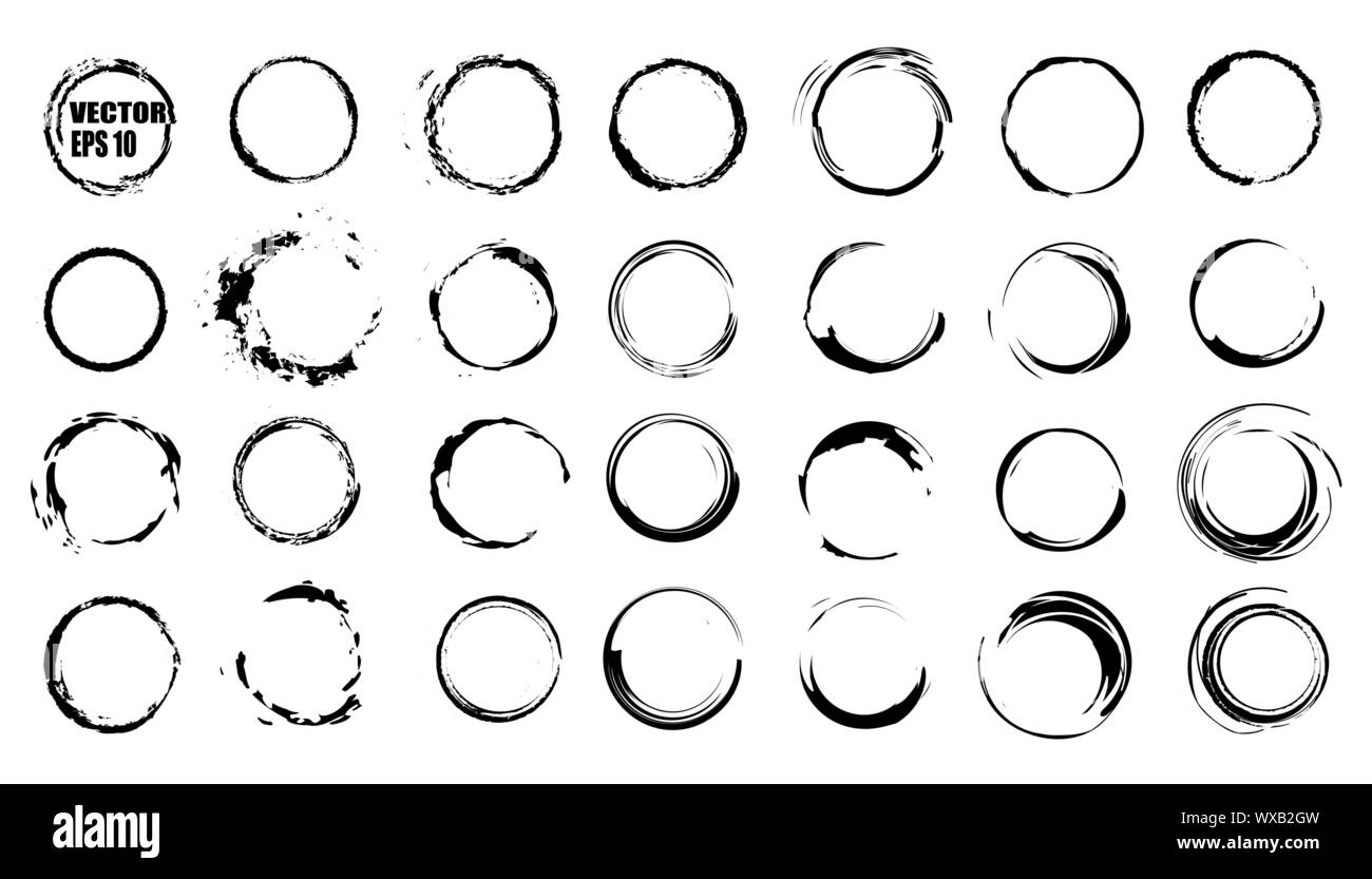 Vector set of processed ink black brushes for creating closed frames of ...