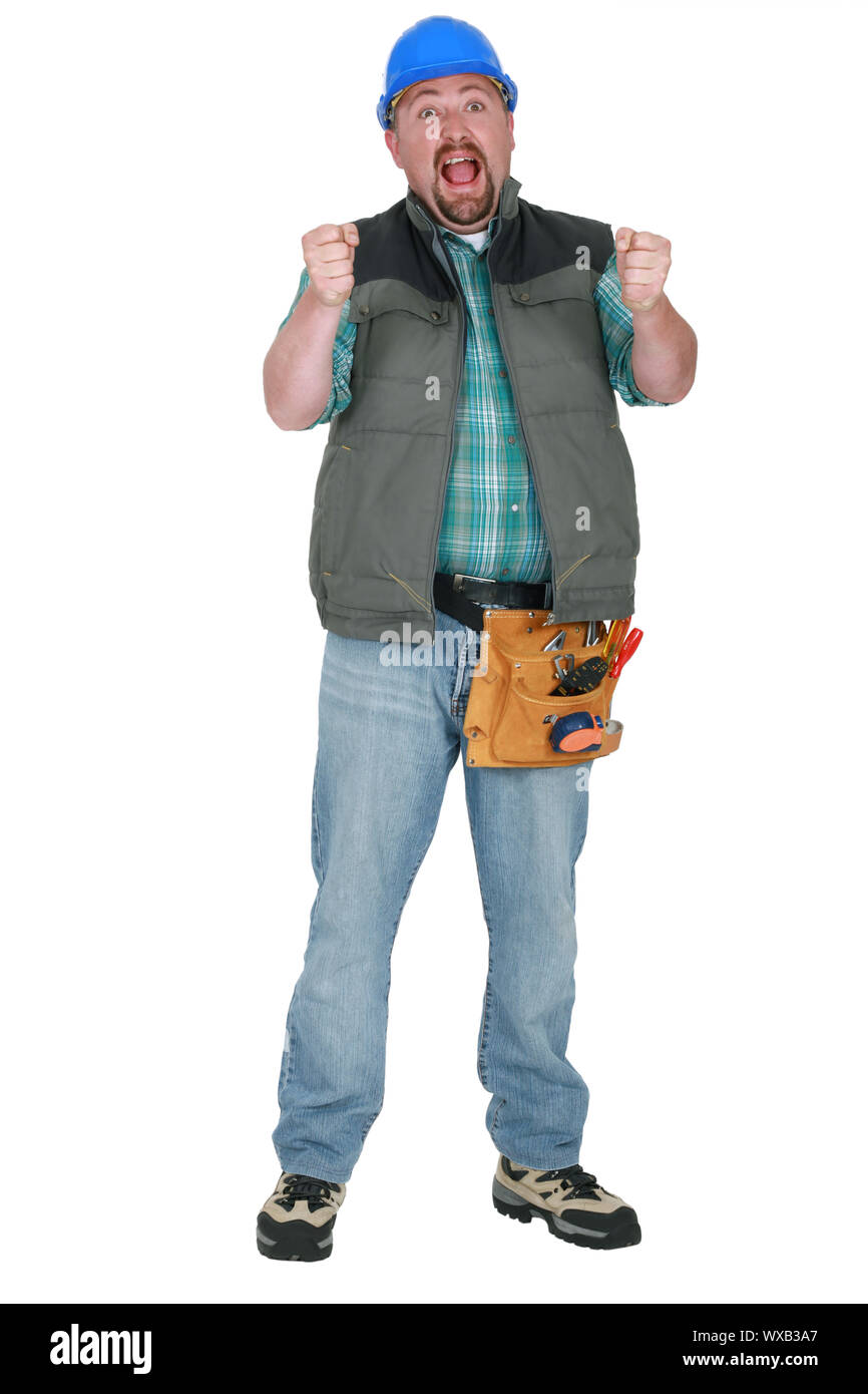 Shocked male construction worker Cut Out Stock Images & Pictures - Alamy