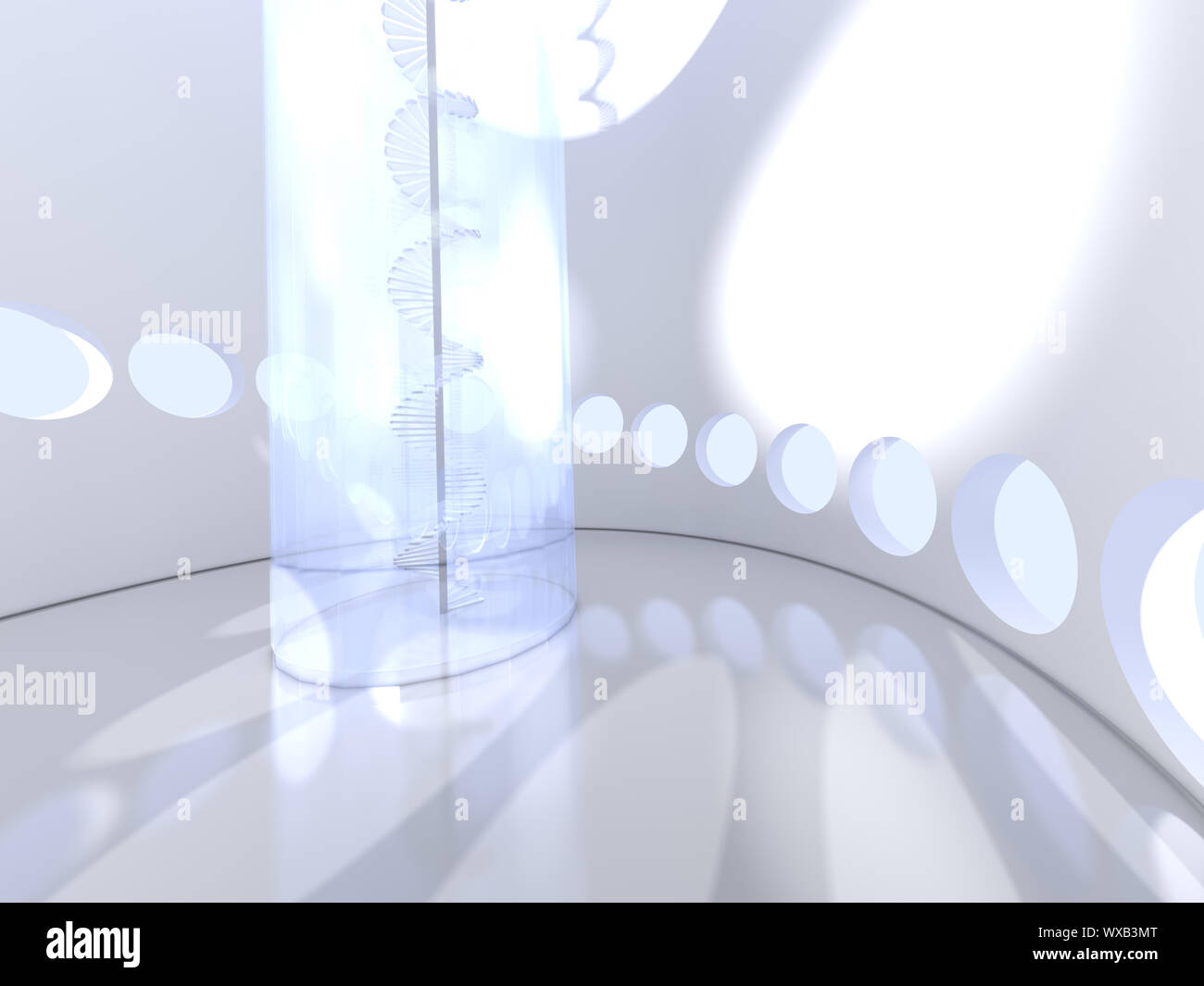 Futuristic modern round indoor with glass spiral staircase and circle ...