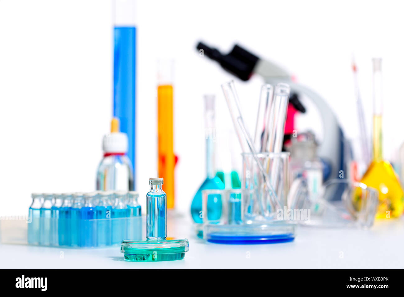 Chemical scientific laboratory stuff microscope test tube flask pipette ...