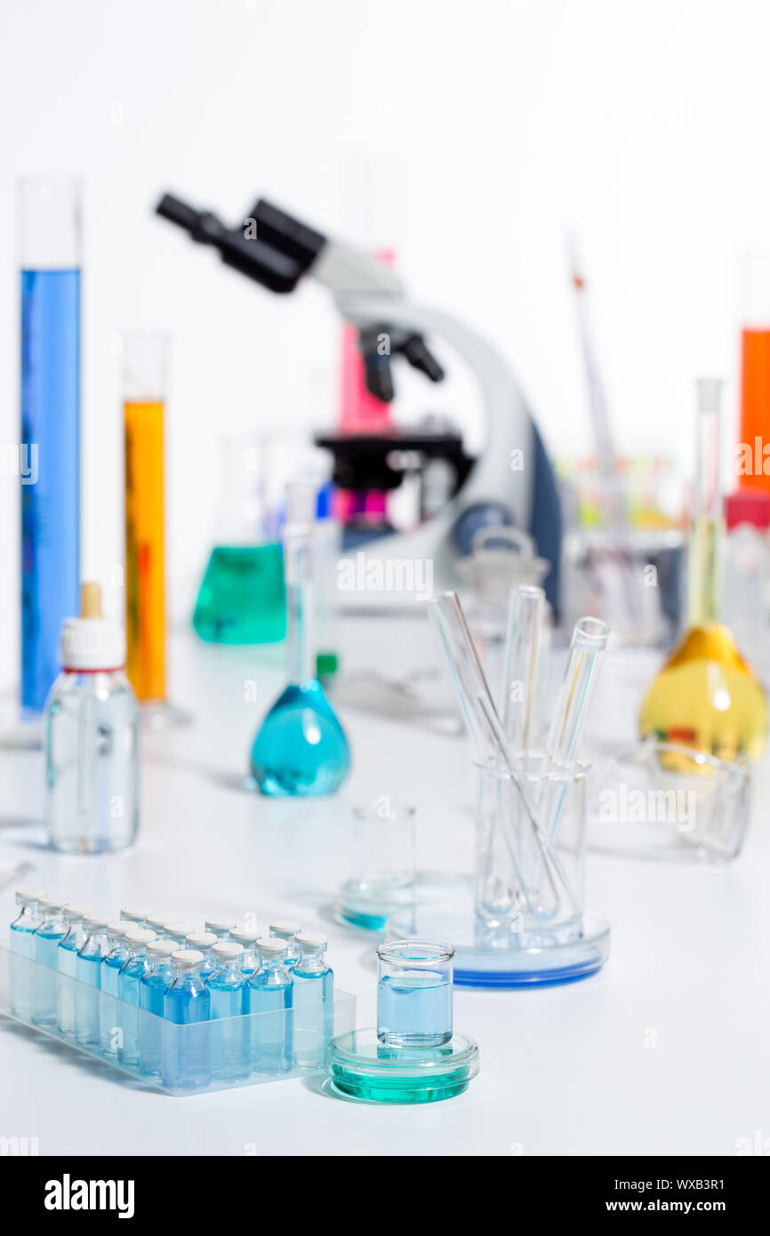 Chemical scientific laboratory stuff microscope test tube flask pipette ...