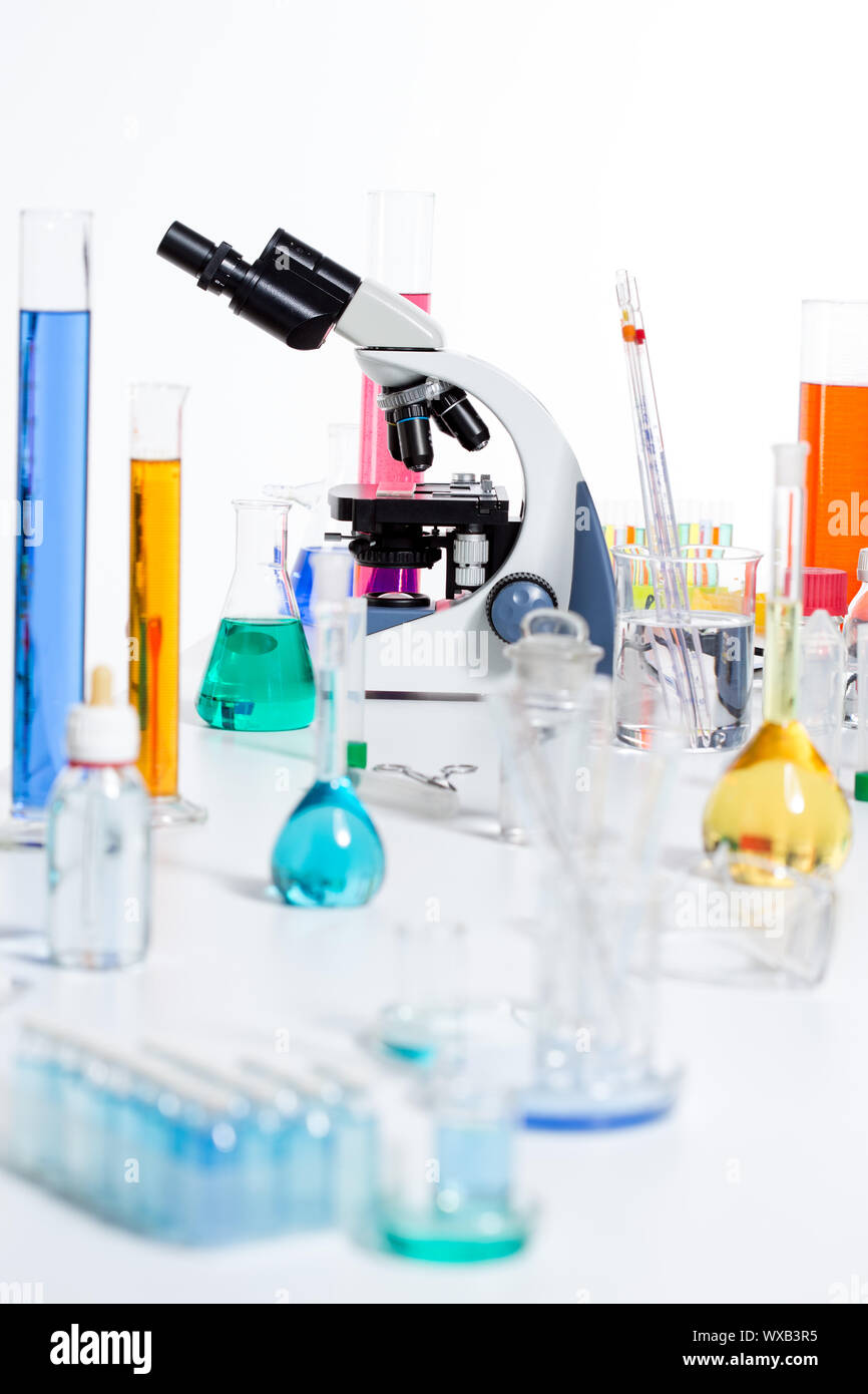Chemical scientific laboratory stuff microscope test tube flask pipette ...