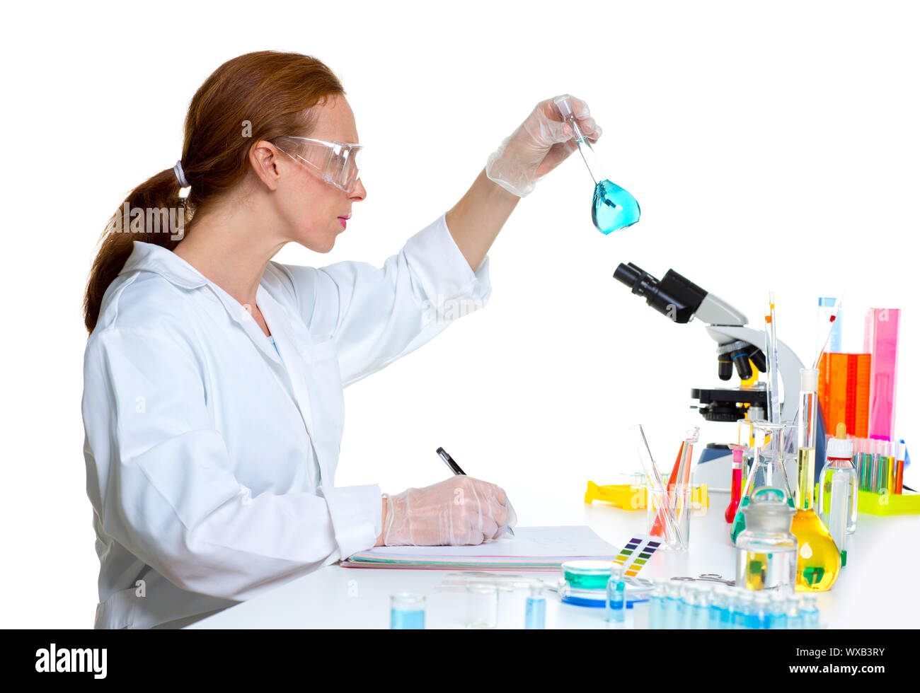 chemical laboratory scientist woman working with glass flask Stock ...