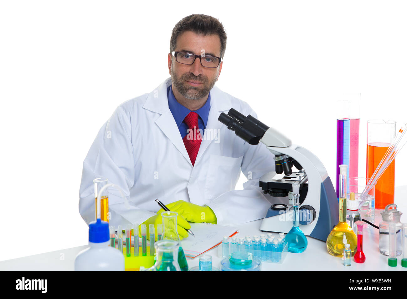 chemical laboratory scientist man working portrait on desk with ...