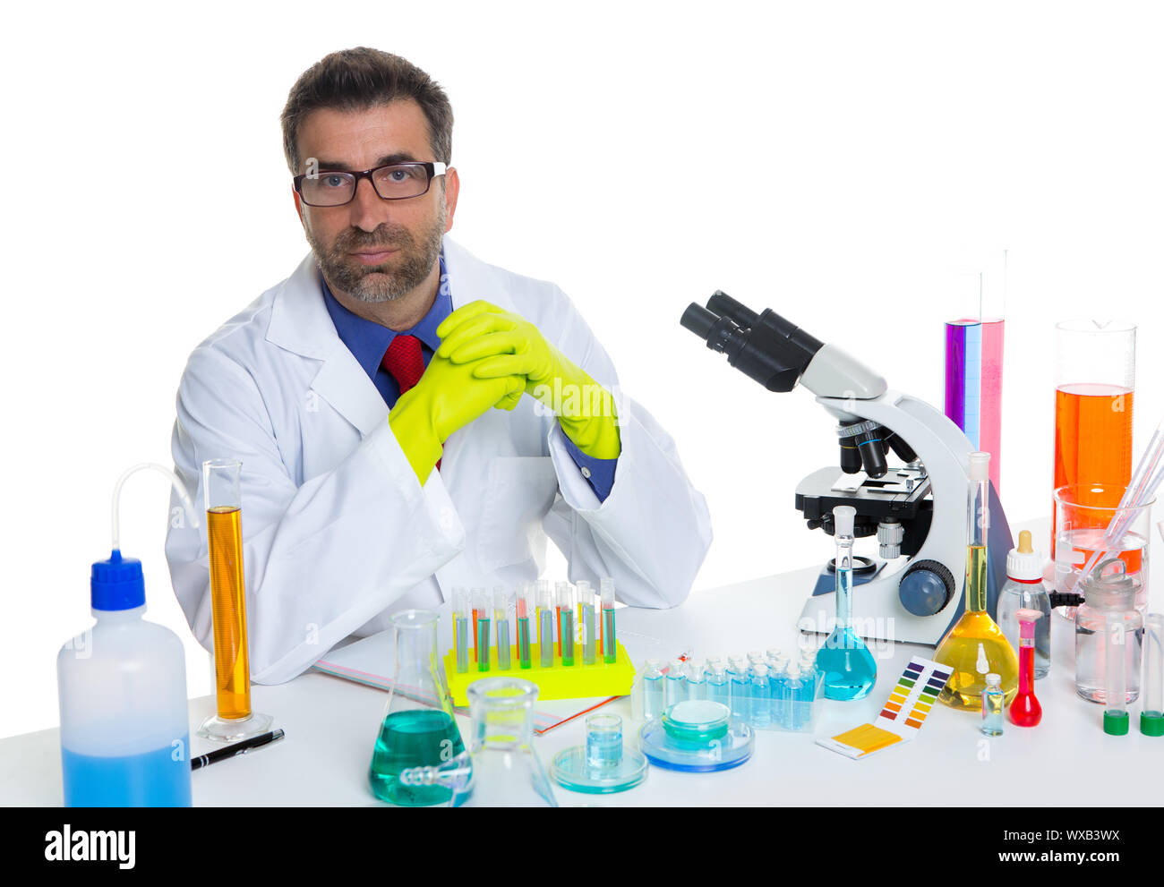 chemical laboratory scientist man working portrait on desk with ...