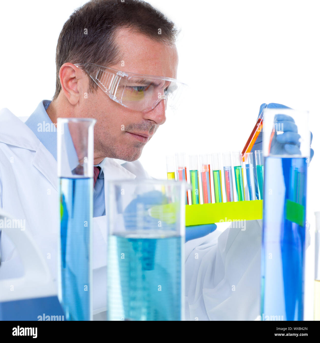 laboratory scientist working at lab with test tubes in chemical ...