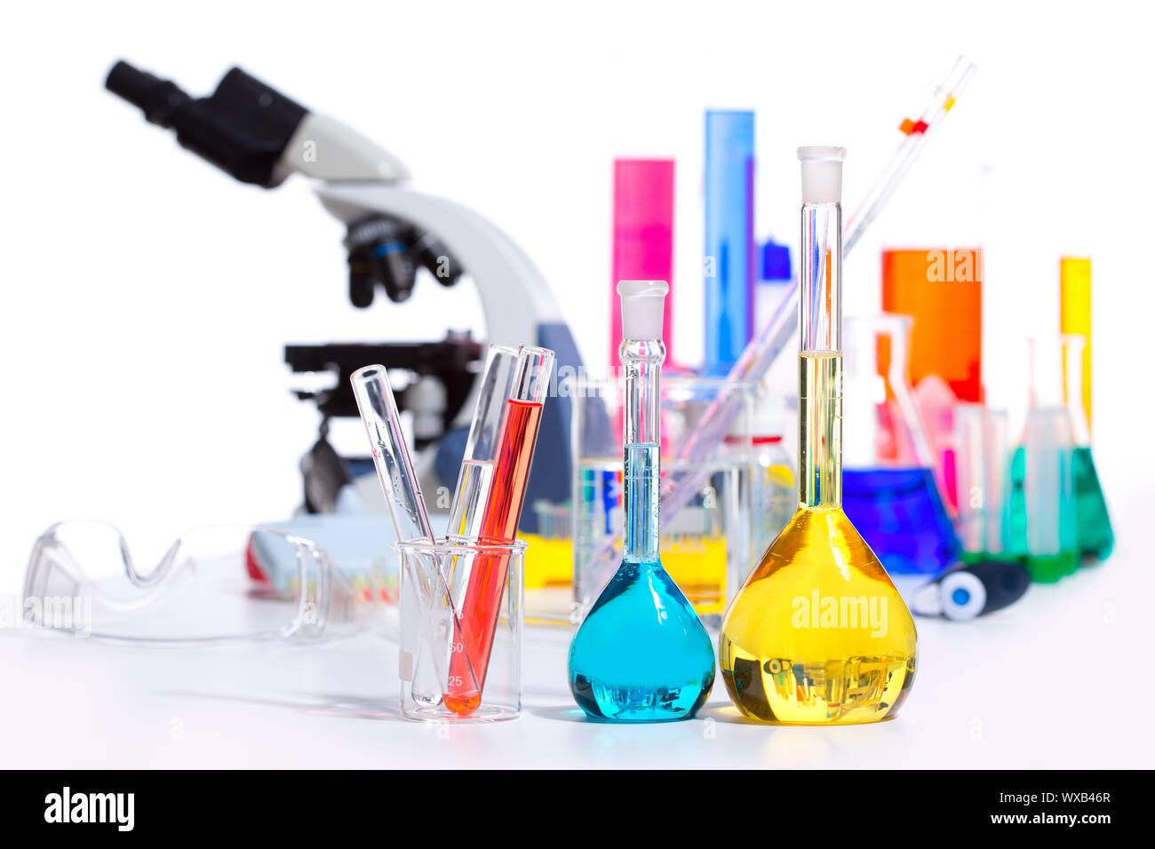 Chemical scientific laboratory stuff microscope test tube flask pipette ...