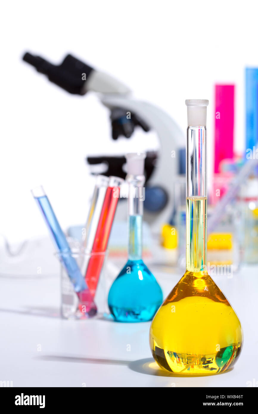 Chemical scientific laboratory stuff microscope test tube flask pipette ...