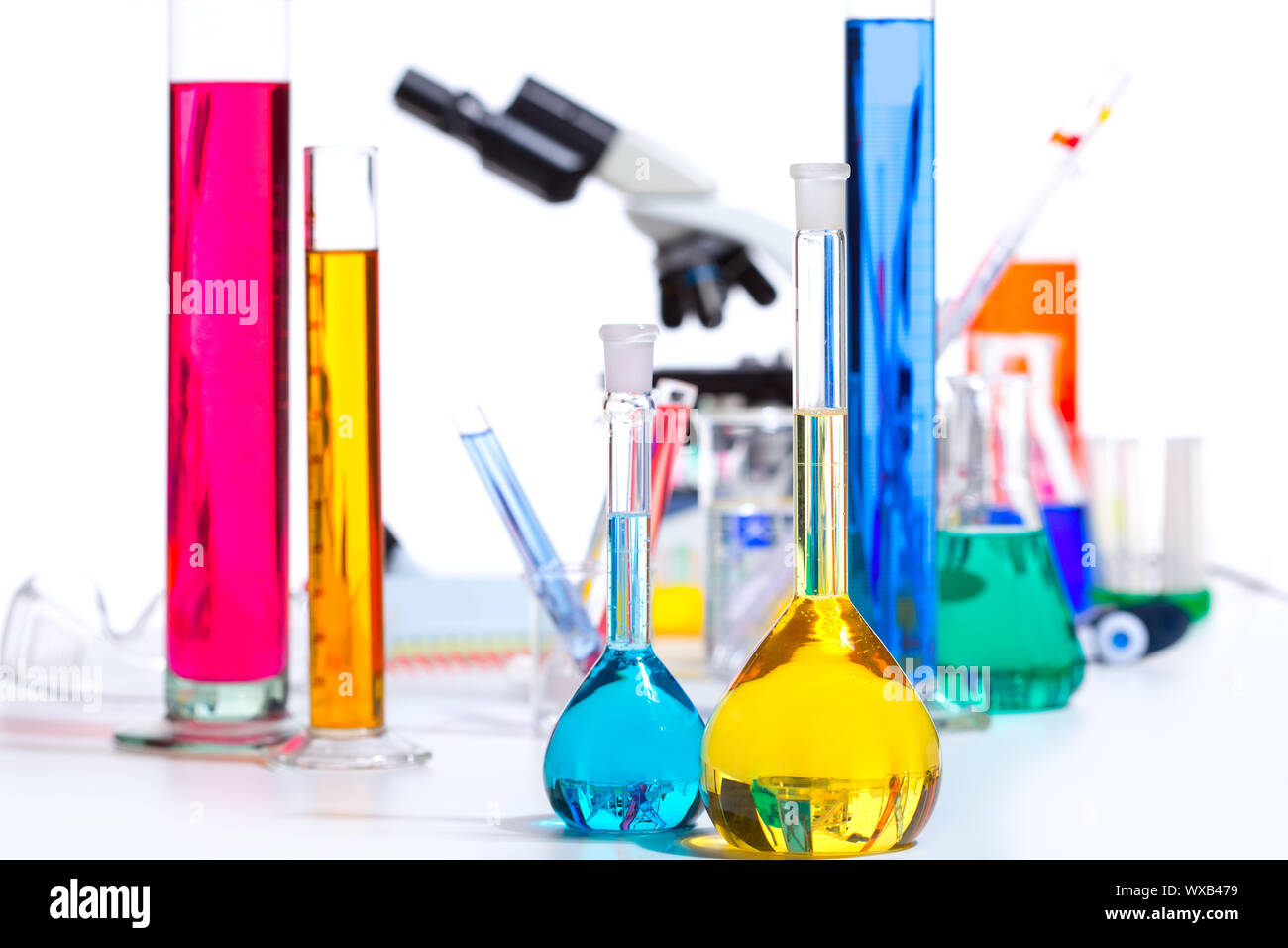 Chemical scientific laboratory stuff microscope test tube flask pipette ...