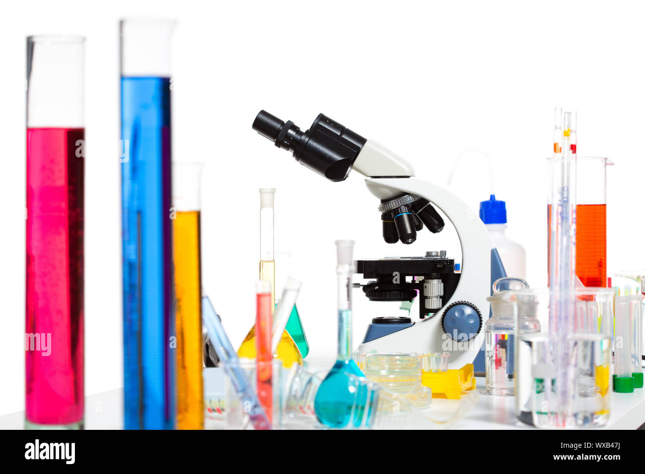 Chemical scientific laboratory stuff microscope test tube flask pipette ...