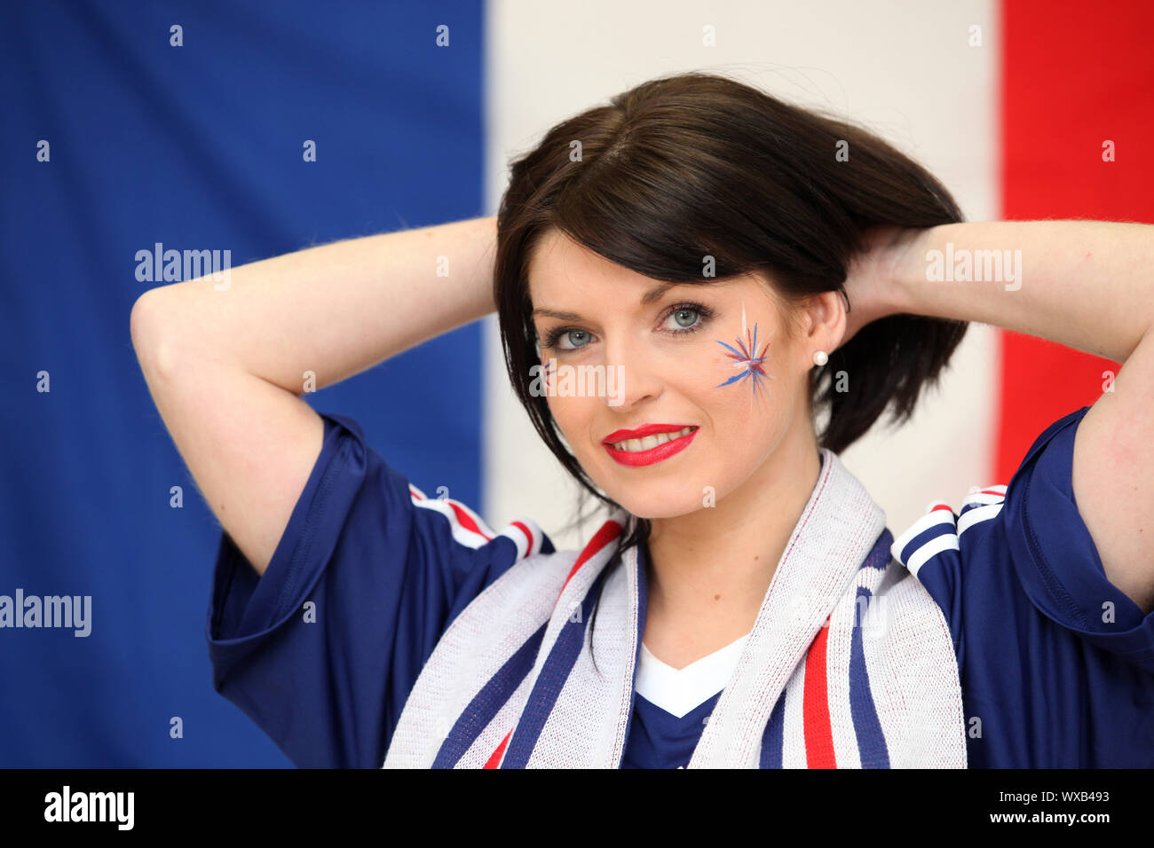 Female French soccer supporter Stock Photo - Alamy