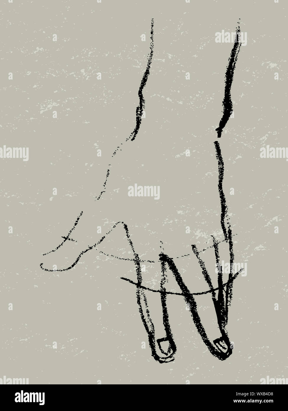 Graphic illustration of a hand rotation, charcoal sketch on grungy ...