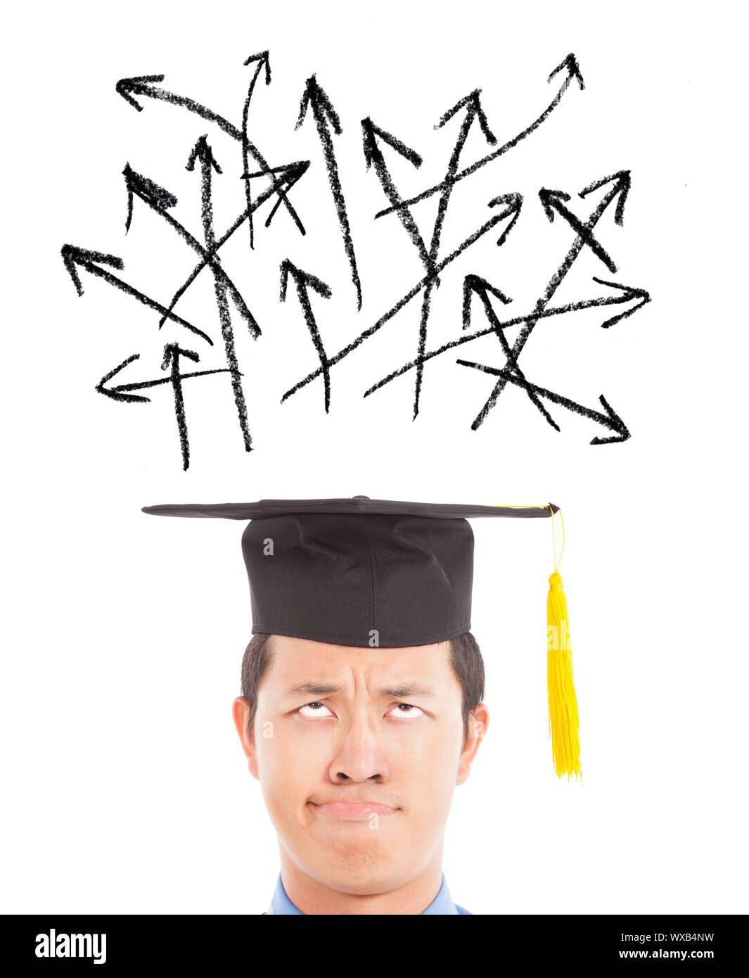 confused graduate looking many different direction arrow sign Stock ...