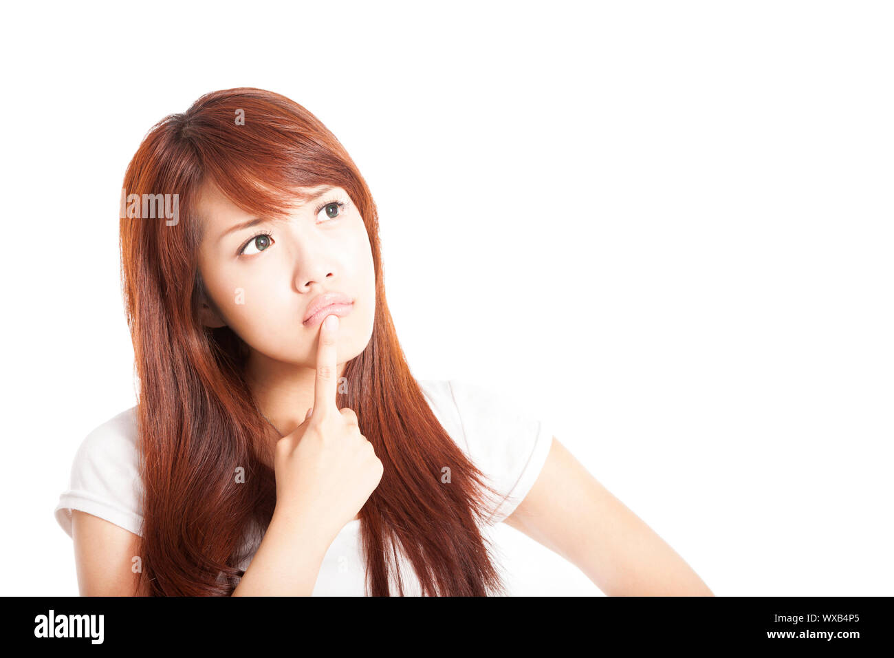 thinking young woman looking up Stock Photo - Alamy