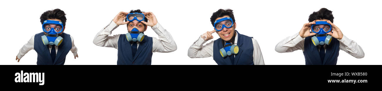 Funny man wearing goggles isolated on white Stock Photo - Alamy