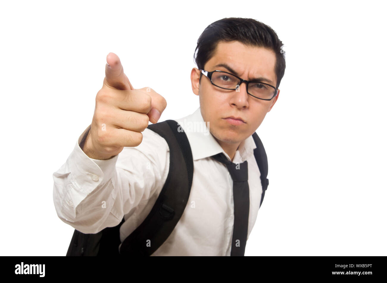 Male student holding notes isolated on white Stock Photo - Alamy