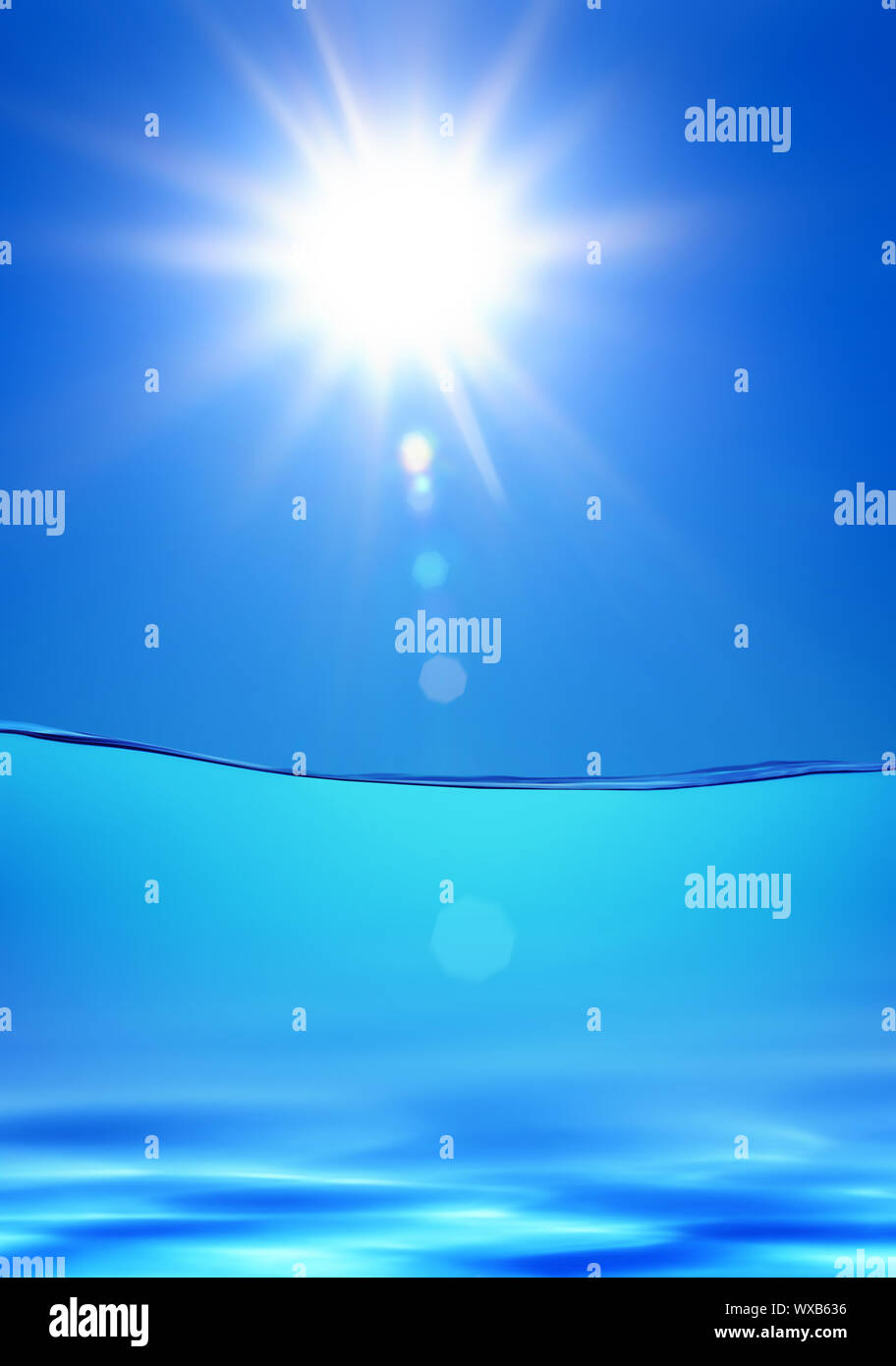 bright blue water under sun, tropical hot climate Stock Photo - Alamy