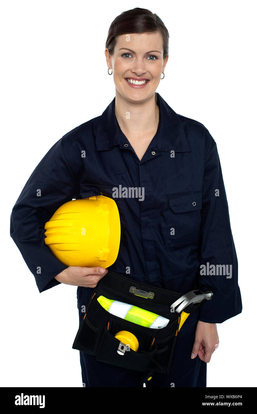 Half length portrait of a cheerful lady worker captured in a relaxed ...