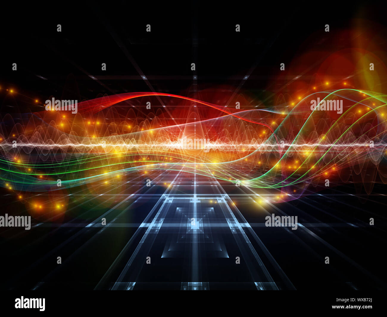 Backdrop composed of abstract sine waves and design elements and ...