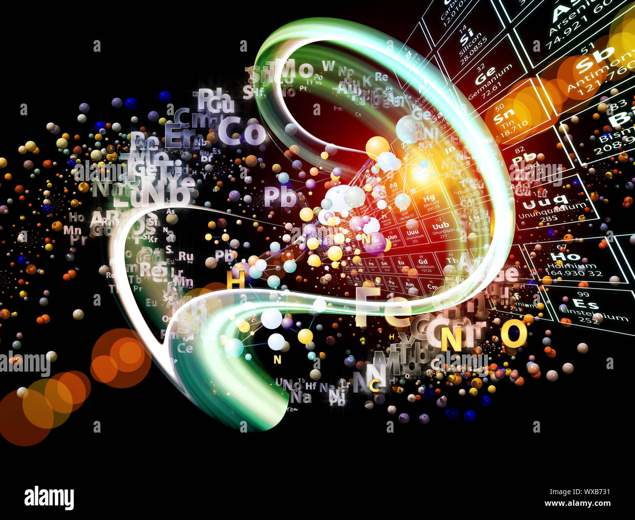 Chemical Splash series. Arrangement of chemical icons, fractal graphics ...