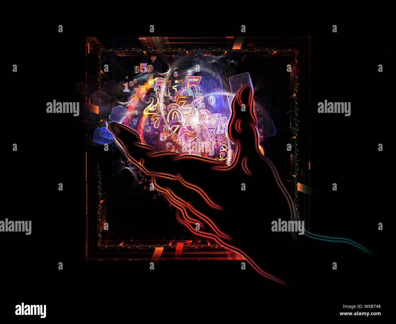 Hand of Science series. Abstract arrangement of human hand and science ...