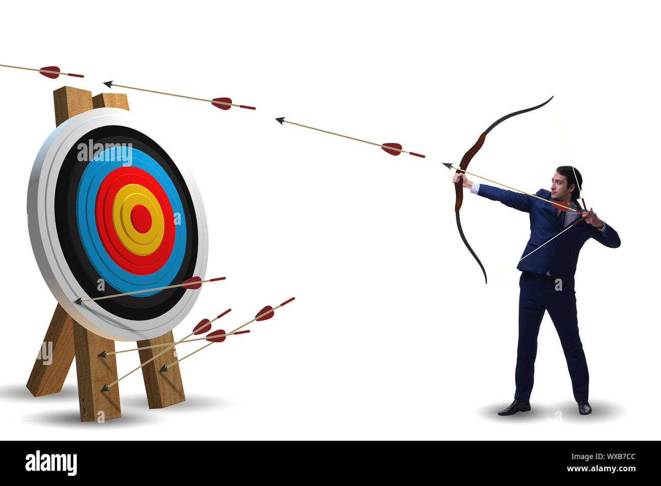 Businessman aiming arrow with bow Stock Photo - Alamy