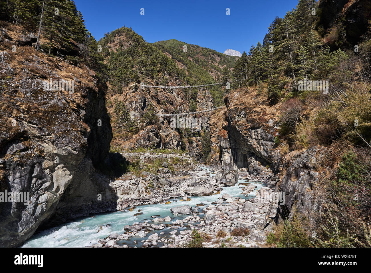 Hillary suspension bridge in Nepal Stock Photo - Alamy