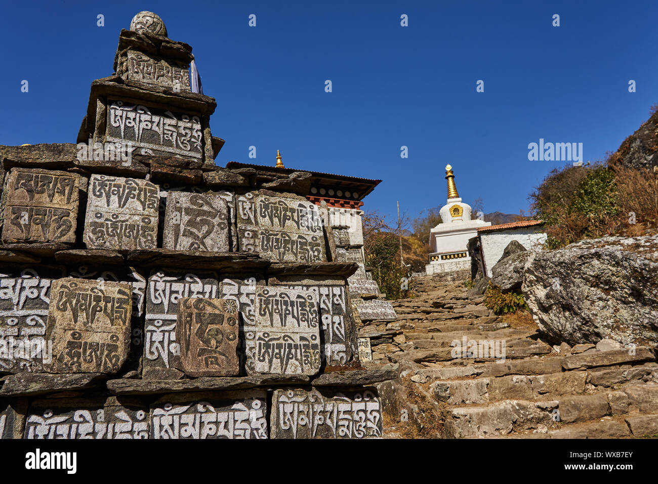 Prayer stones in Nepal Stock Photo - Alamy