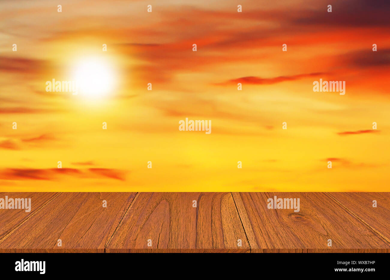 Wood table on sunlight background, montage or display product concept ...