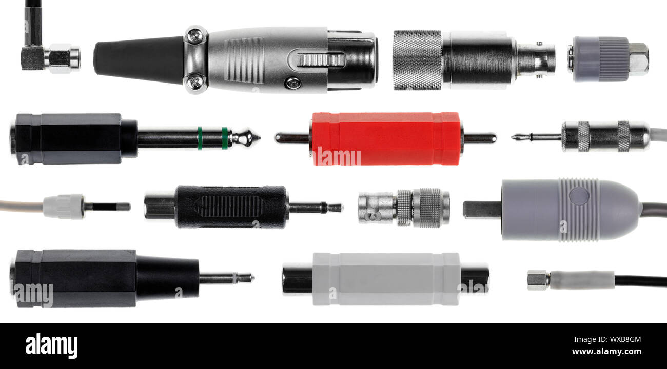 Collection of electrical connectors on white background Stock Photo - Alamy