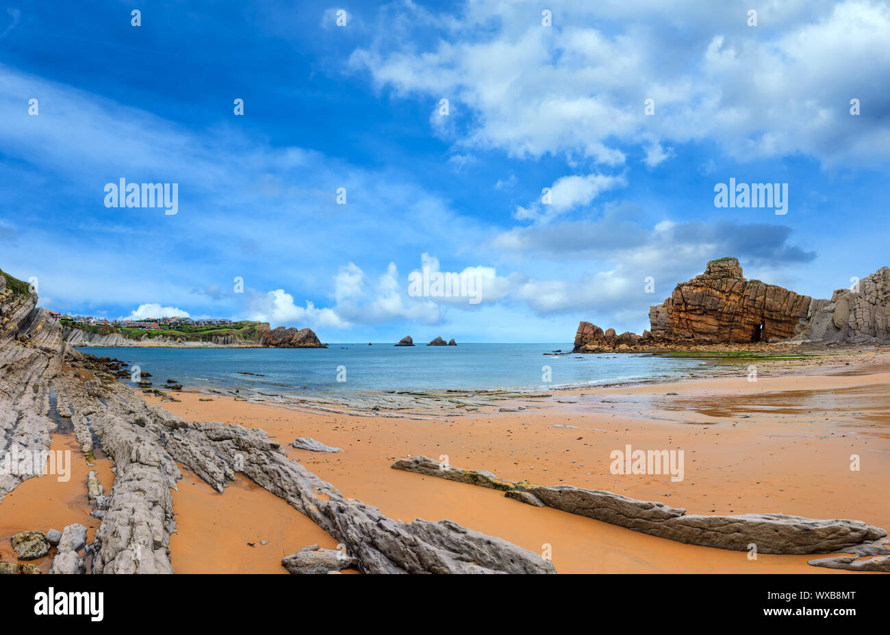 Arnia Beach coastline panorama Stock Photo - Alamy