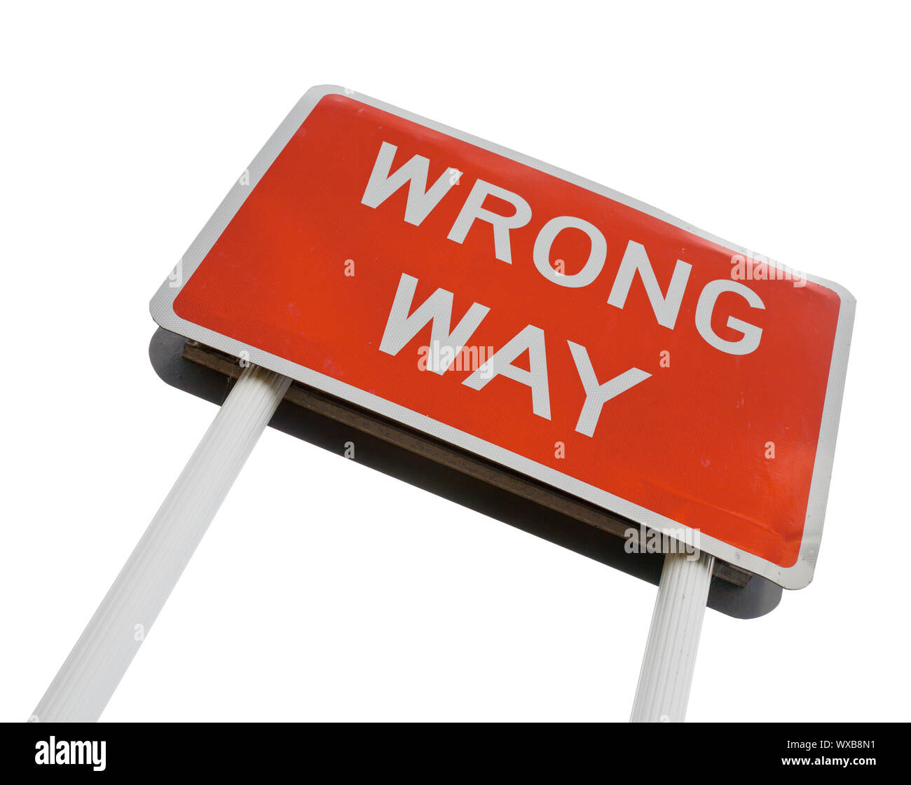Red Wrong Way road sign on white background Stock Photo - Alamy