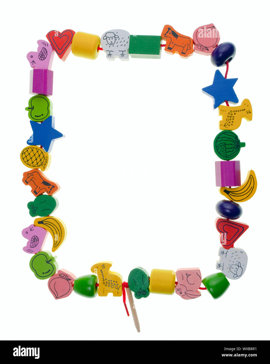 Colorful wooden toy bead frame on white background Stock Photo - Alamy