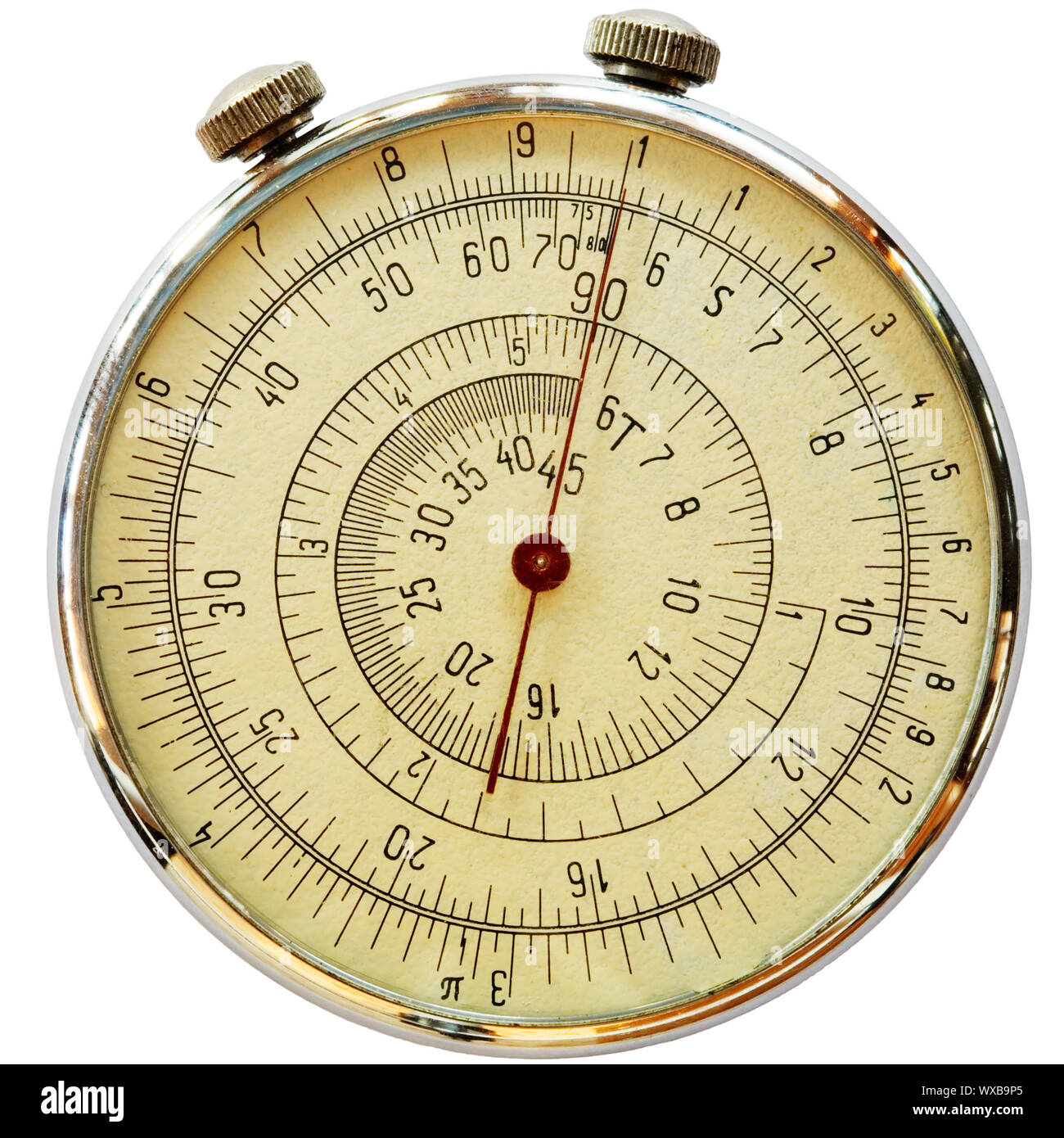 Old antique mechanical slide-rule on a white background Stock Photo - Alamy