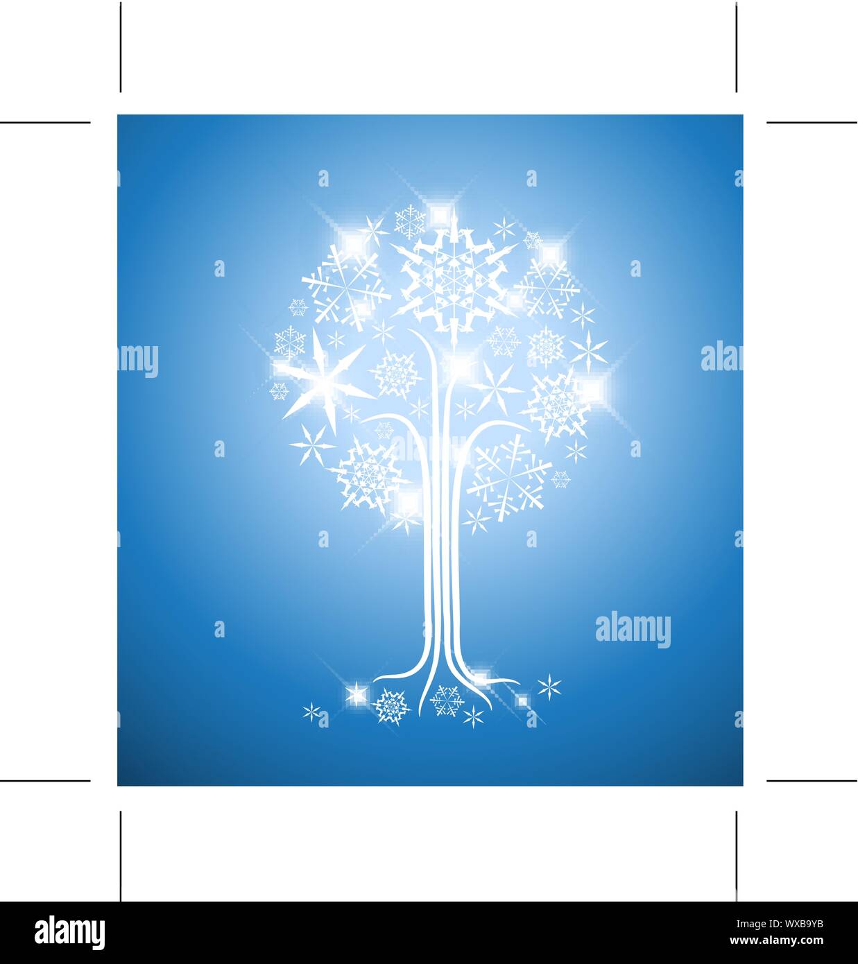 Christmas winter abstract tree vector illustration with snowflakes ...