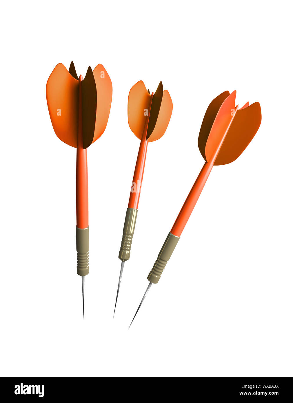three orange typical darts arrows Stock Photo - Alamy