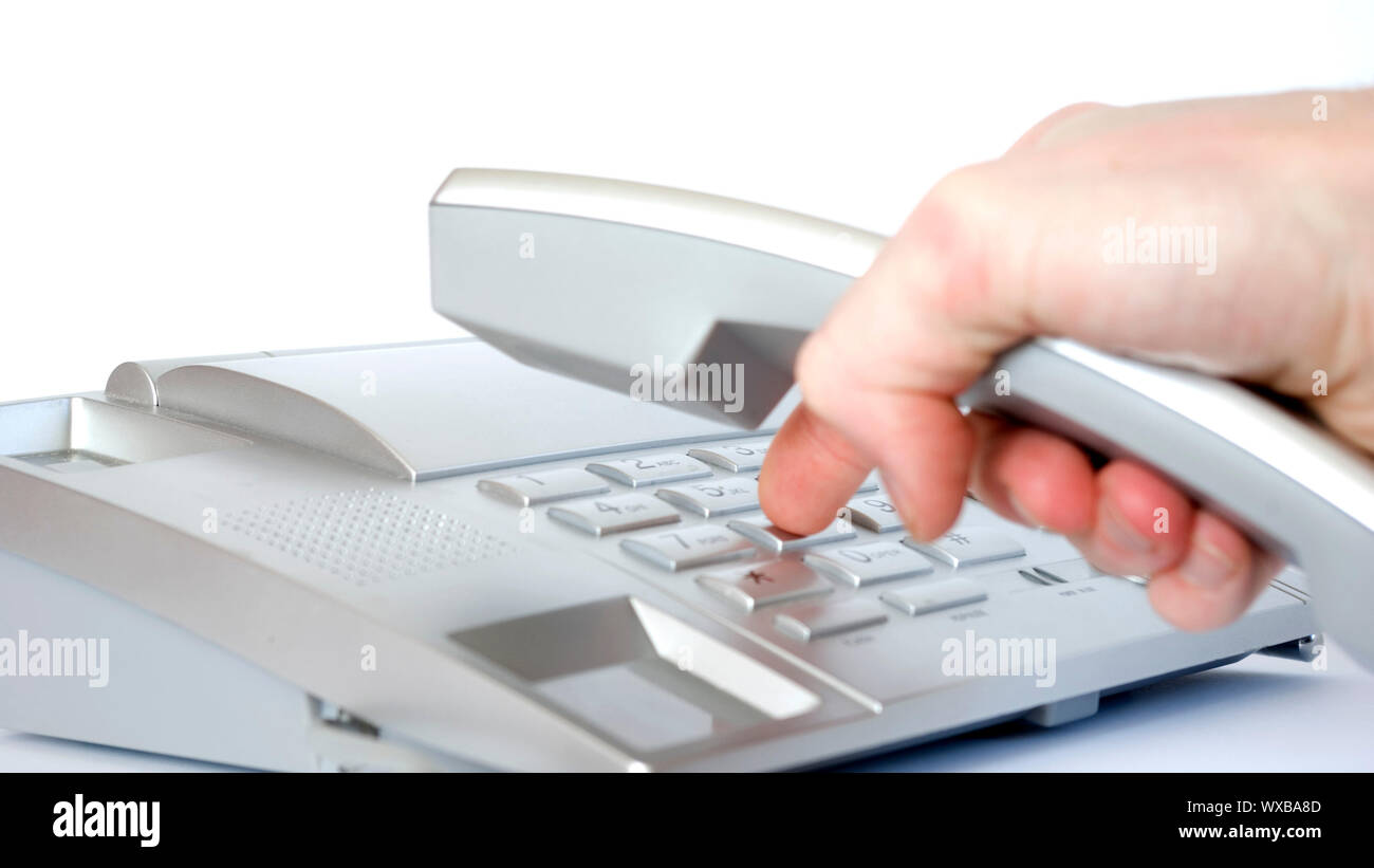 Finger presses figure on phone Stock Photo - Alamy