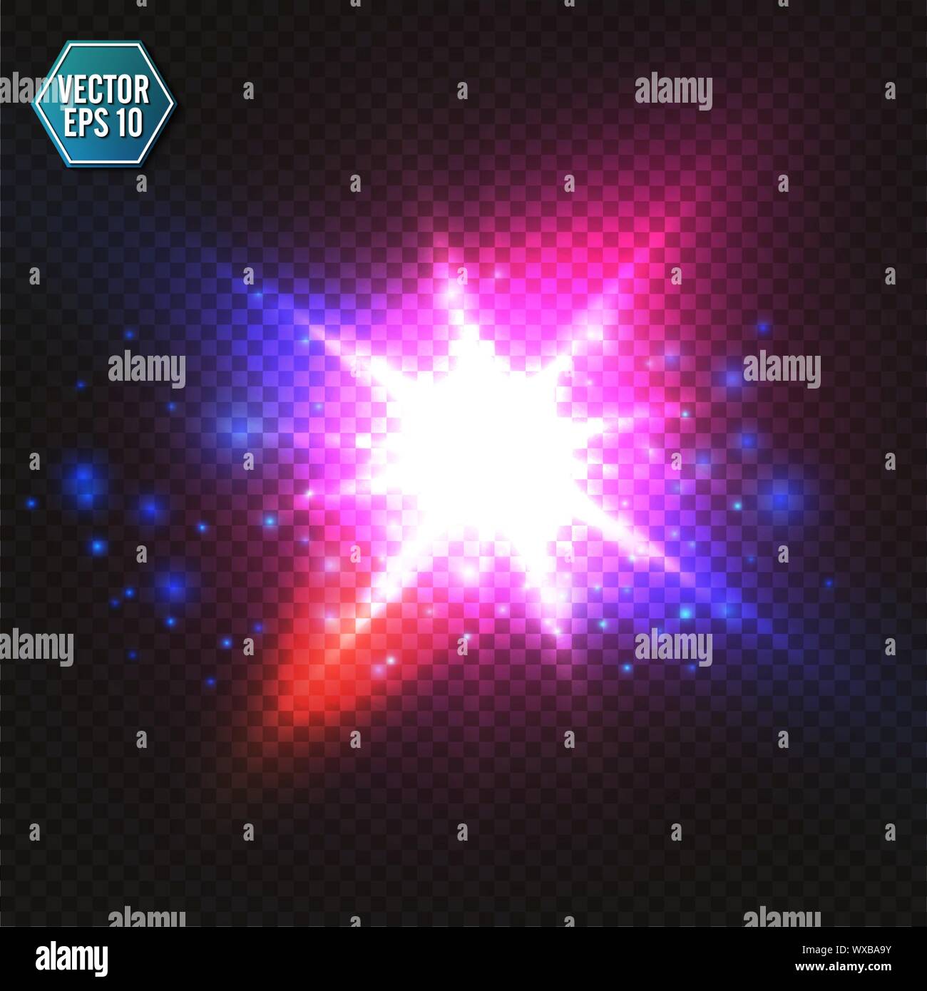 Collision of two forces with red and blue light. Vector illustration ...