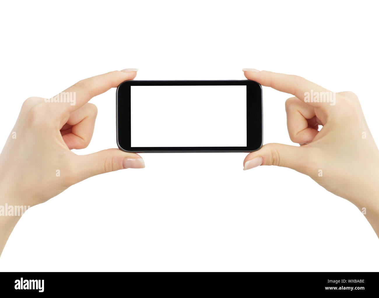 Hand holding big touchscreen smart phone, clipping path Stock Photo - Alamy