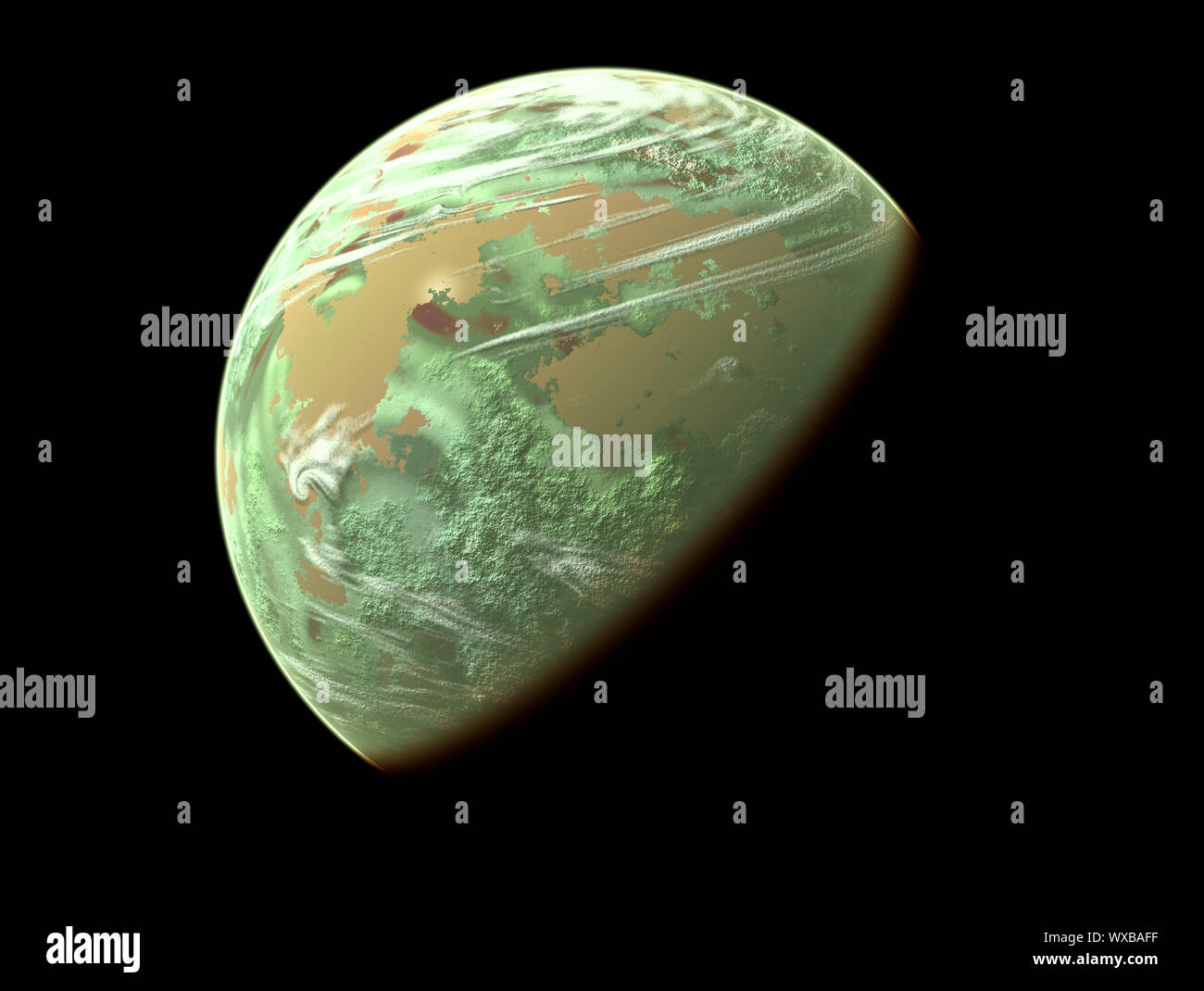 Planet in space with atmosphere and land masses Stock Photo - Alamy