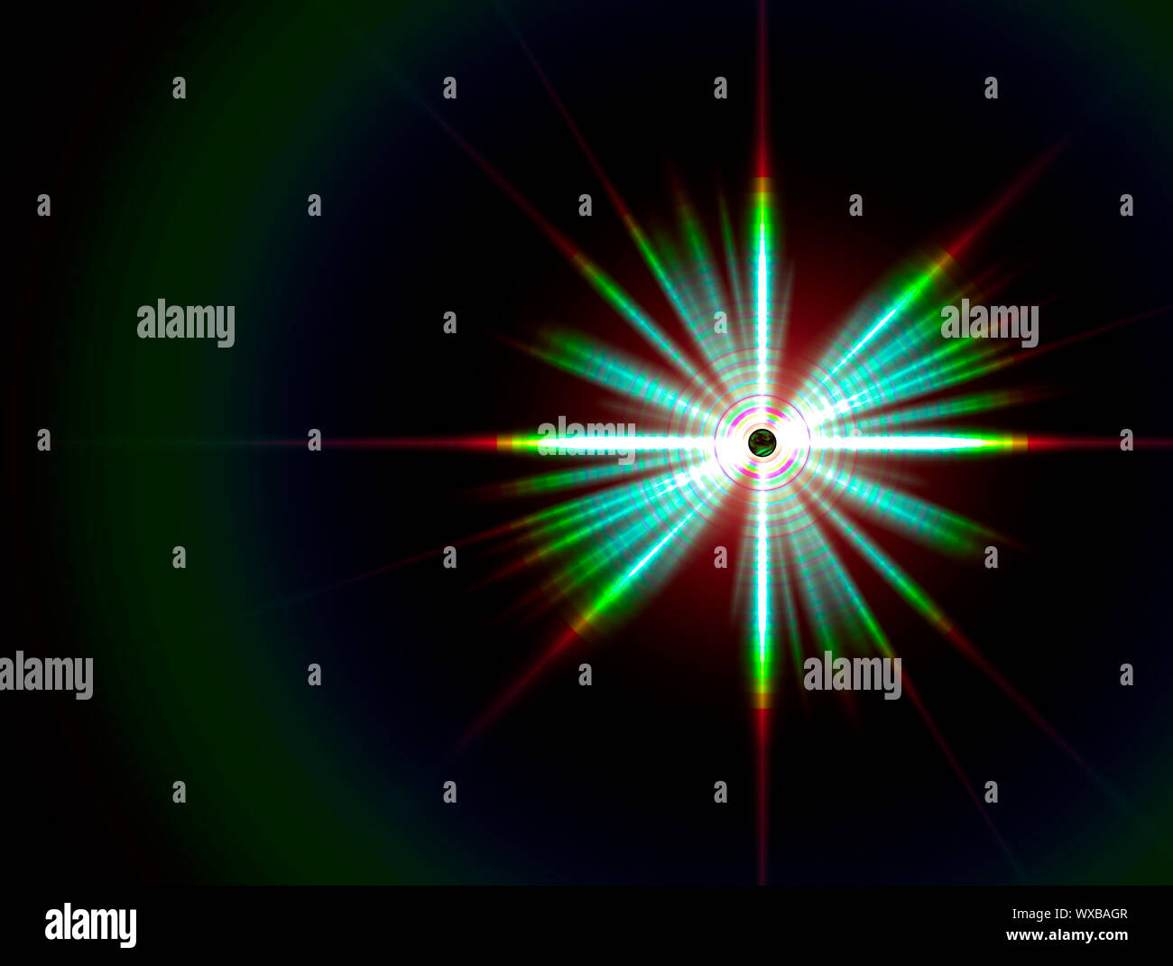 Sun with shining rays in the rendering of the universe 3D Stock Photo ...