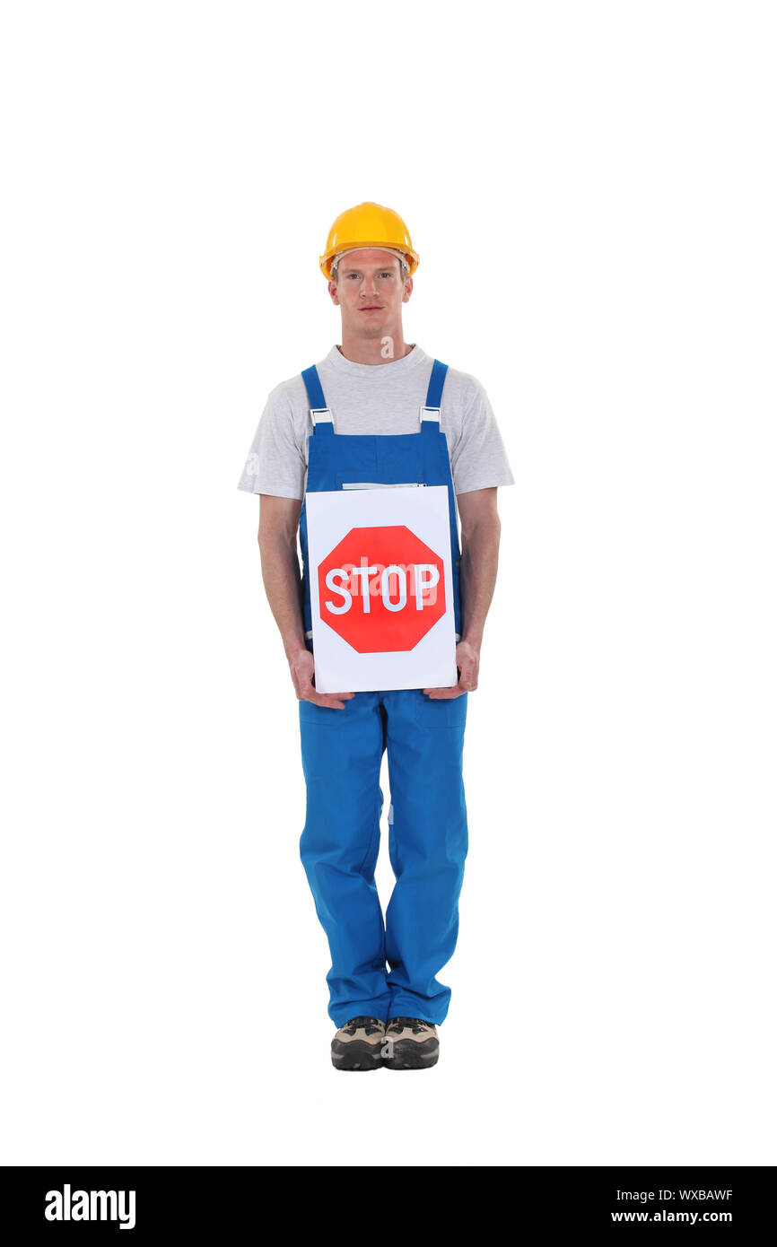 Workman stop sign Cut Out Stock Images & Pictures - Alamy