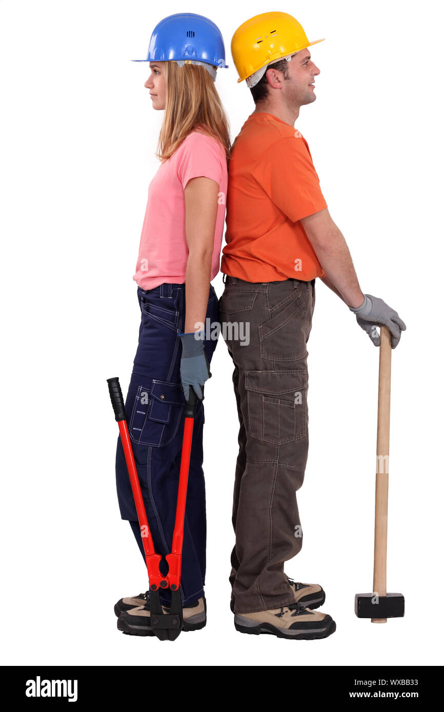 Male and female builders Stock Photo - Alamy
